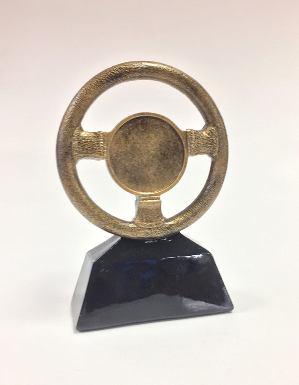 10" Tall Antique Gold Steering Wheel on Black Resin Base with ...